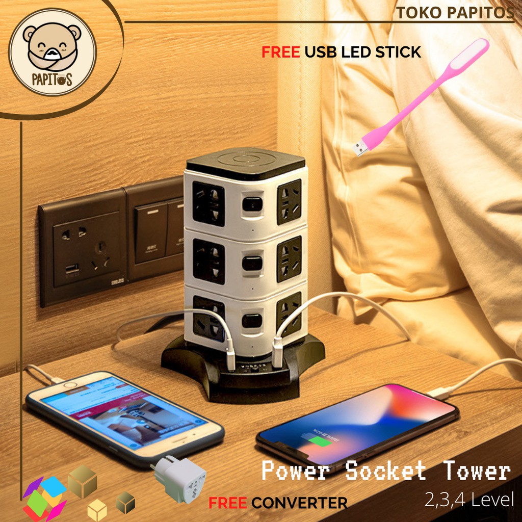 Jual Power Socket Tower | 3 Level | Kabel 3 meter | Shopee Indonesia