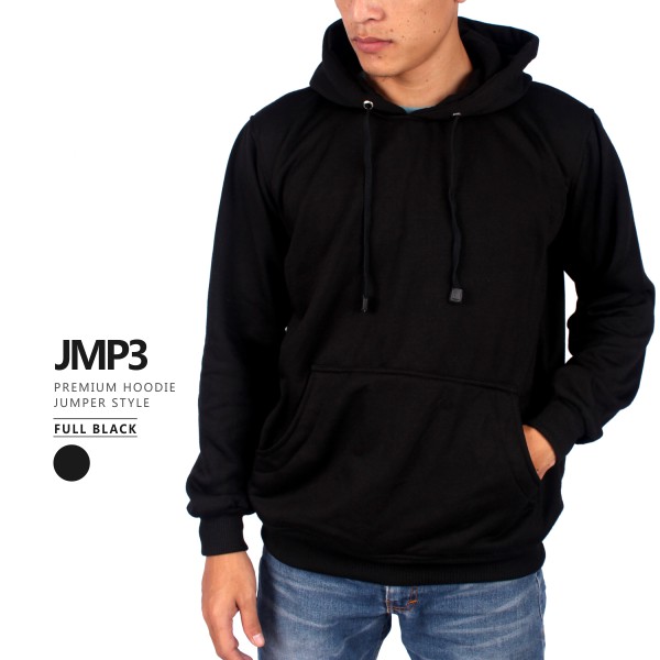 Jual JAKET JUMPER POLOS ( JMP3 ) Full Black Murah | Shopee Indonesia