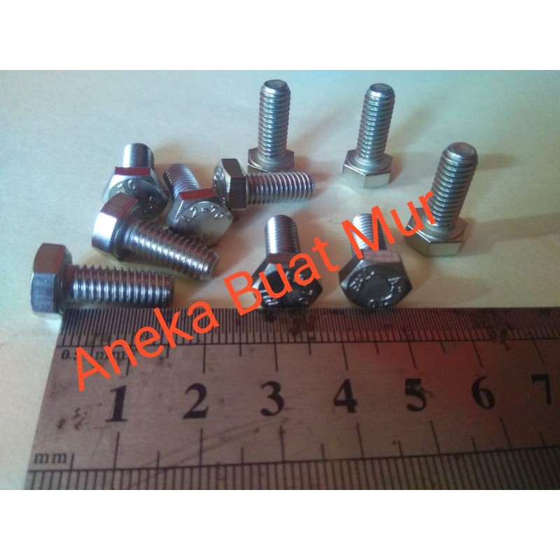Jual baut hexagonal stainless stainlis m6 x 20mm atau baut 10 panjang ...