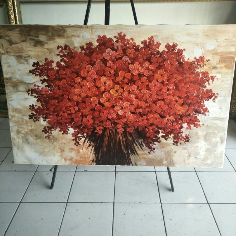 Jual lukisan bunga mawar kanvas dinding ruang tamu modern ukuran 120 x ...