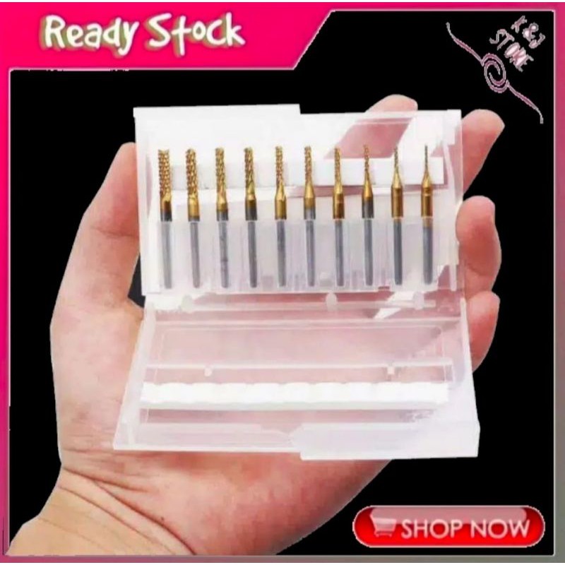 Jual 10pcs Mata Bor Ukir Carbide CNC PCB End Mill Engraving Bits Rotary ...