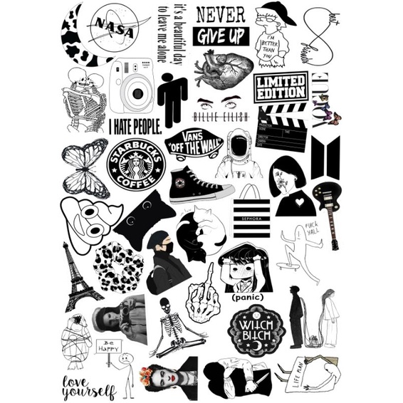 Jual 55 PSC STIKER/STICKER SERBA HITAM PUTIH RANDOM, MURAH dan LUCU ...