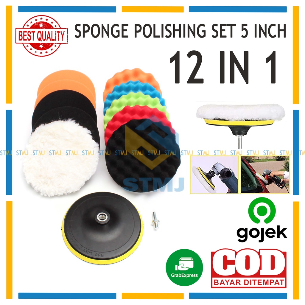 Jual 12 in 1 Spon Poles Sponge Polishing Set Car Buffing Pads Foam 5 ...