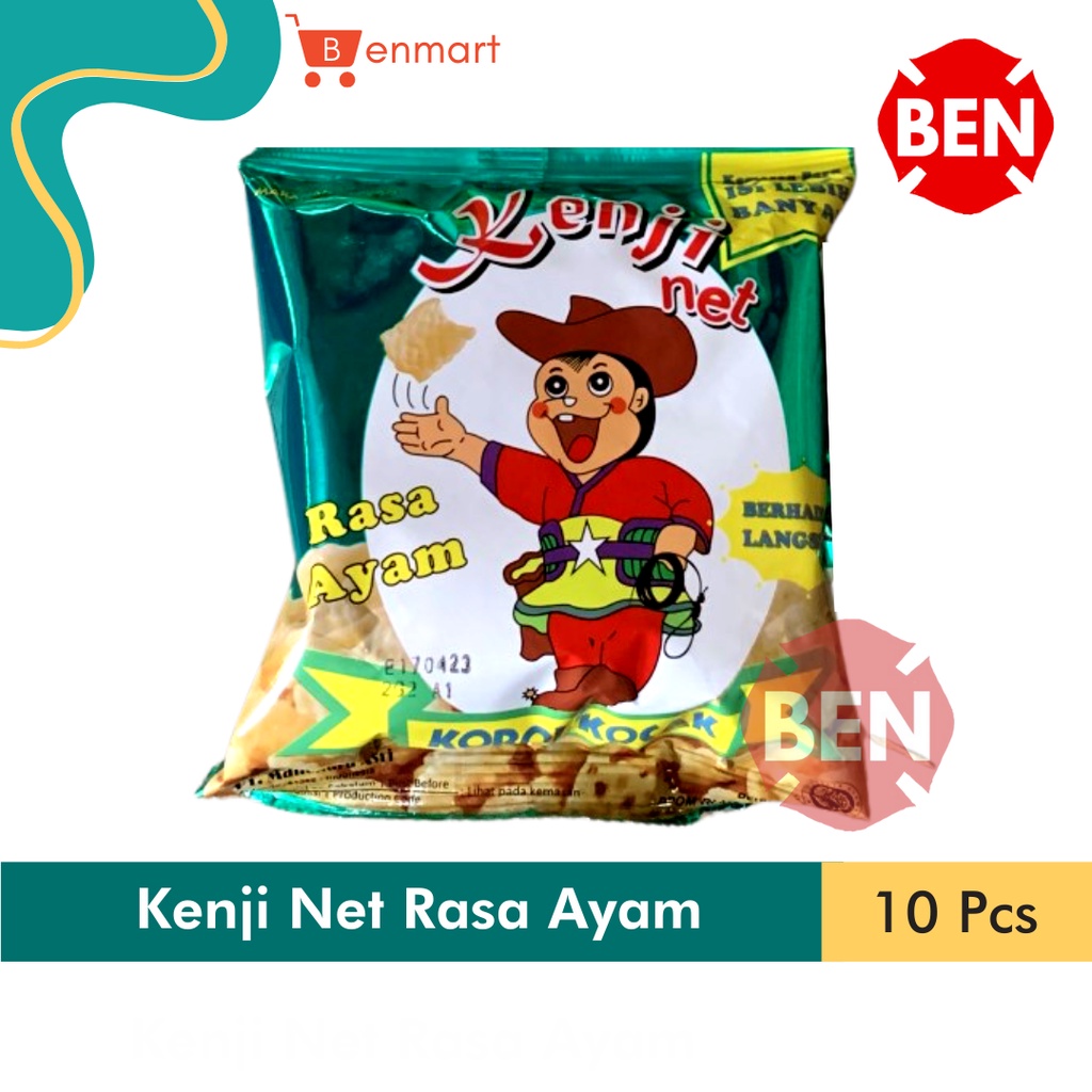 Jual Snack Kenji Net AYAM 1 Renceng 10 Pcs Chiki Jadul Hijau Koboi Kocak | Shopee Indonesia