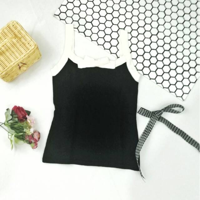 Jual Tank top pita hitam putih black & white rajut impor import fashion ...