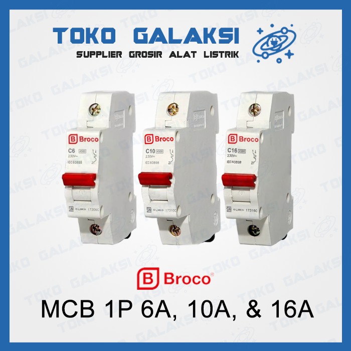 Jual Broco MCB 1P 6A, 10A, dan 16A 17306C 17310C 17316C Merah 6 10 16 ...