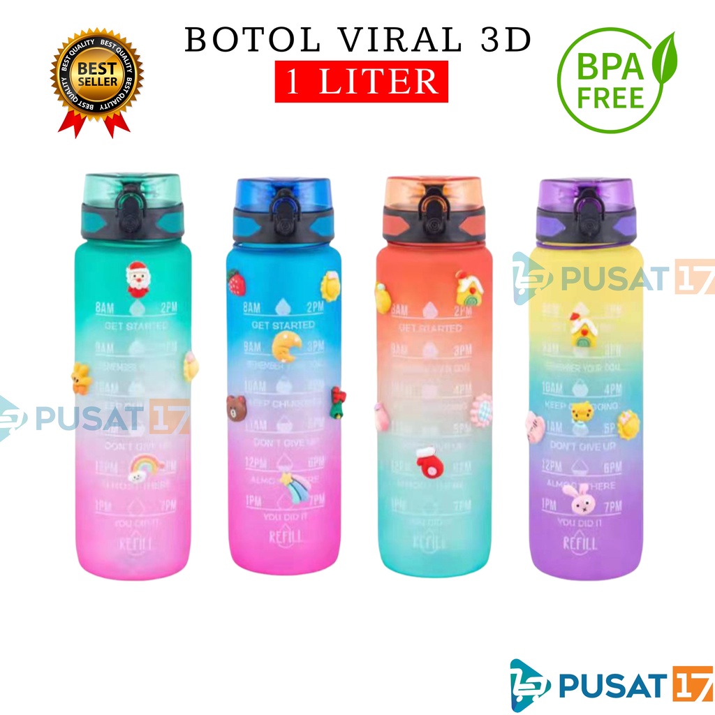 Jual PUSAT17 BOTOL VIRAL 1 LITER / BOTOL MOTIVASI 1000ML / BOTOL MINUM ...