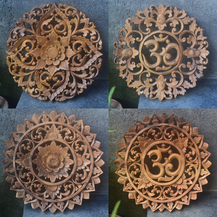 Jual Ukiran Bali 30 cm Hiasan Dinding Kayu Motif Bunga, Omkara ...