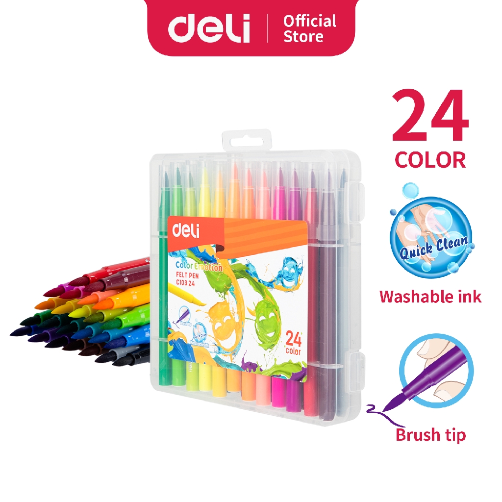 Deli Spidol 24 Warna 8.0mm dengan Ujung Tip yang lembut tidak berbau ...