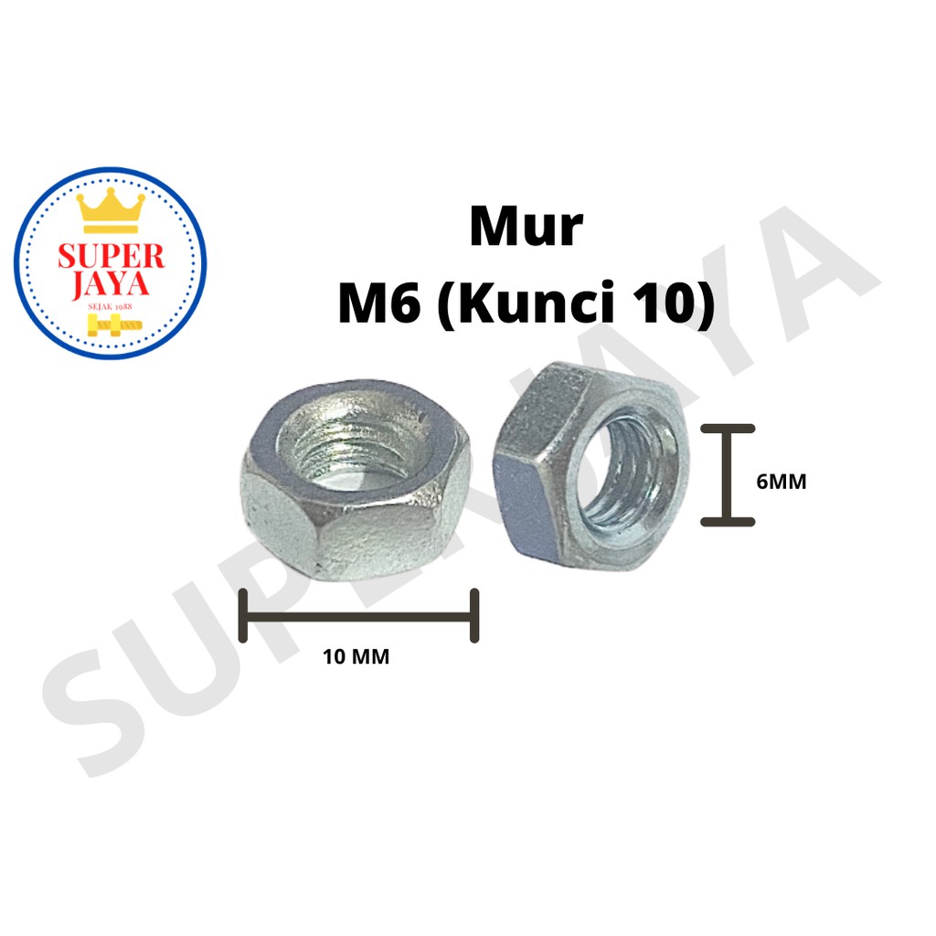 Jual Mur hex nut hex mur hexagon M6 - 10 PCS | Shopee Indonesia