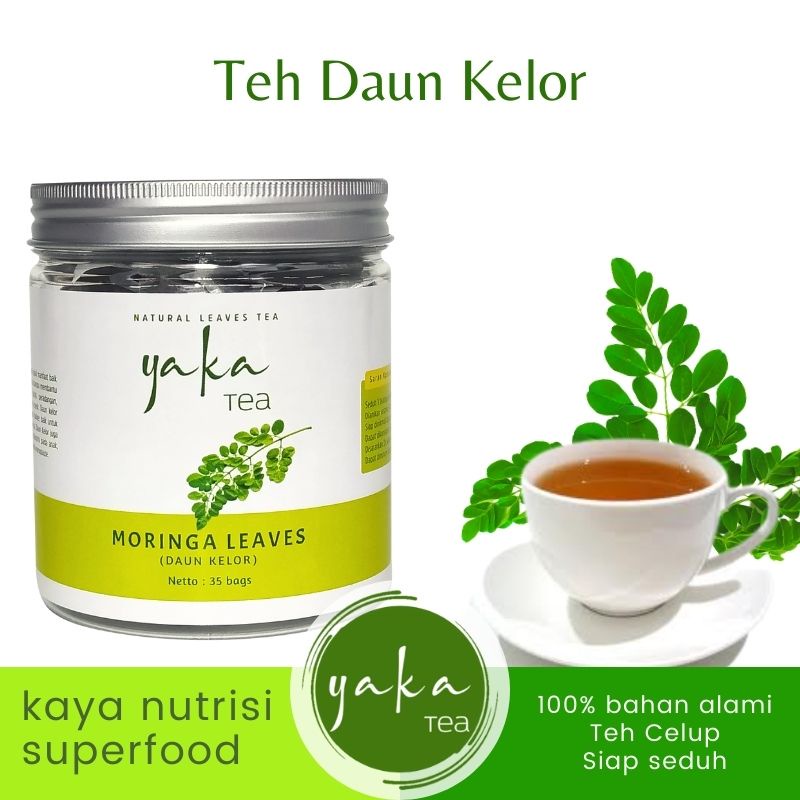 Jual Teh Daun Kelor Yaka Herbal Kemasan Toples isi 35 teabag | Shopee Indonesia