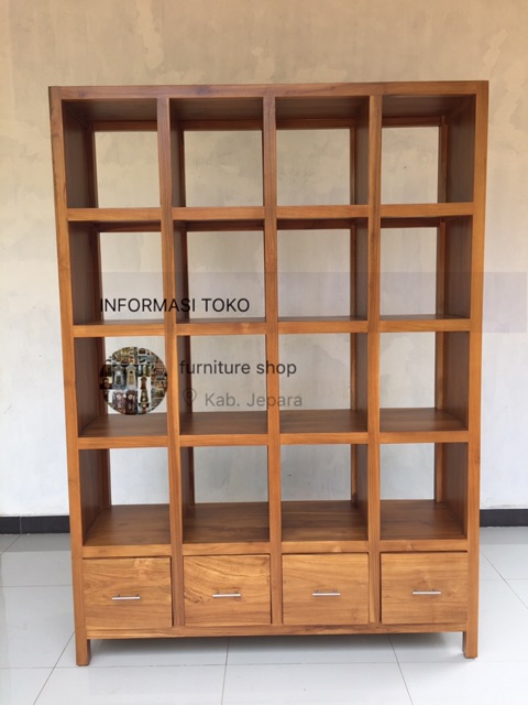 Jual Lemari rak buku dua muka kayu jati Indonesia|Shopee Indonesia
