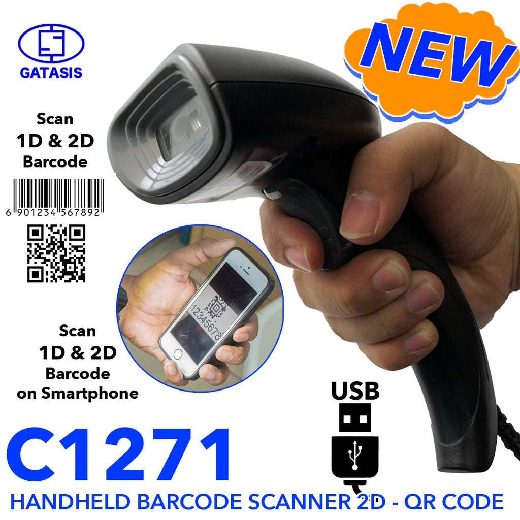 Jual Handheld 2D Barcode Scanner QR Code USB Model C1271 | Shopee Indonesia