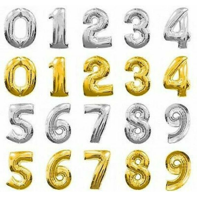 Jual Balon foil angka silver & gold 40cm | Shopee Indonesia