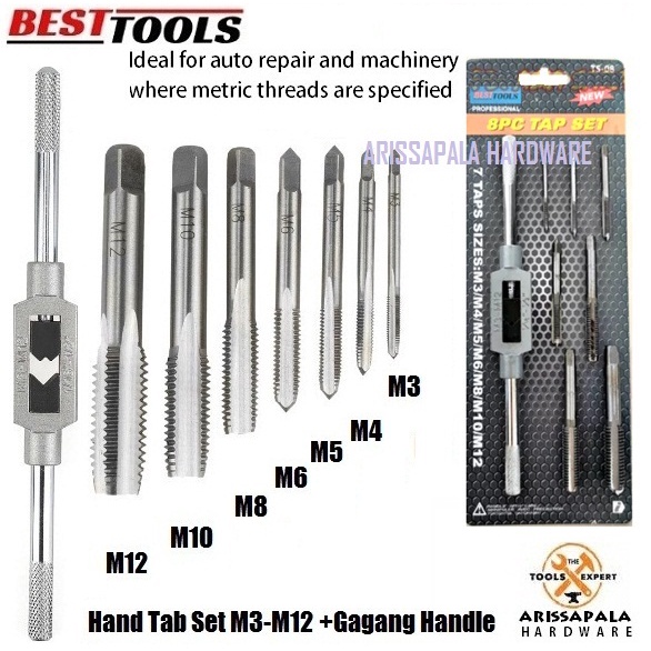 Jual BESTTOOLS Hand Tap Set Lengkap Gagang Stang Handle Alat Senai Pembuat Drat Hand Tap M3-M12 ...