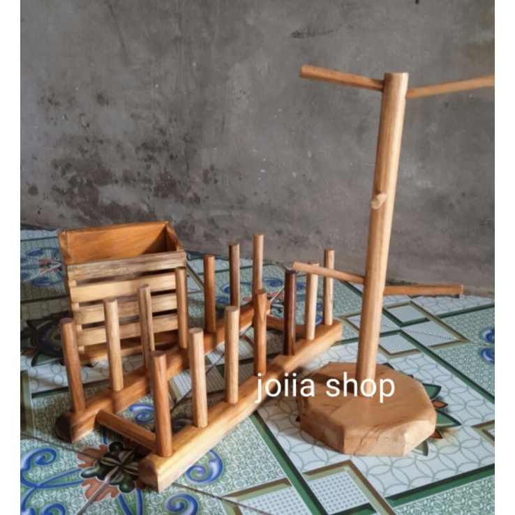 Jual Set tempat cangkir*sendok*piring bahan jati | Shopee Indonesia