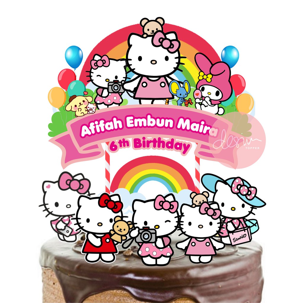 Jual Cake Topper Hello Kitty (Custom Nama & Umur) FREE PACKING DUS ...