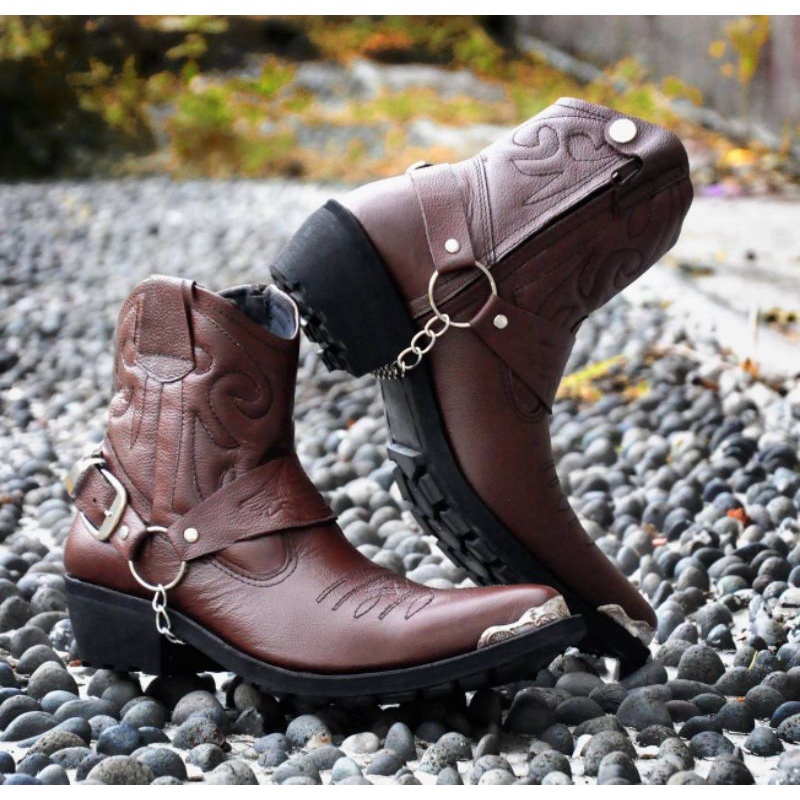 Jual Sepatu Pria Kulit Asli Jenggel Cowboy Bikers Sepatu Touring Pria ...