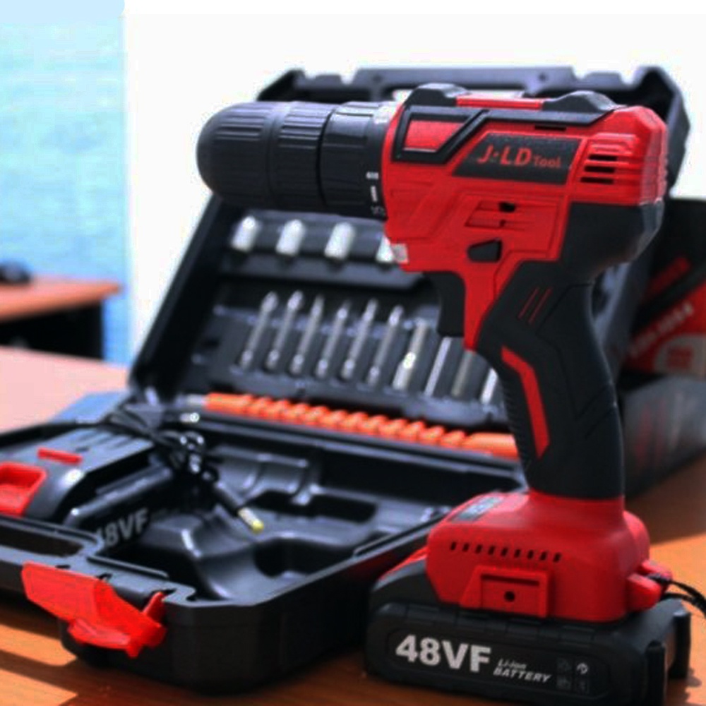 Jual Mesin Bor Baterai JLD 48V Cordless Impact Drill 13mm Set Alat Bor Tembok Beton Besi Murah ...