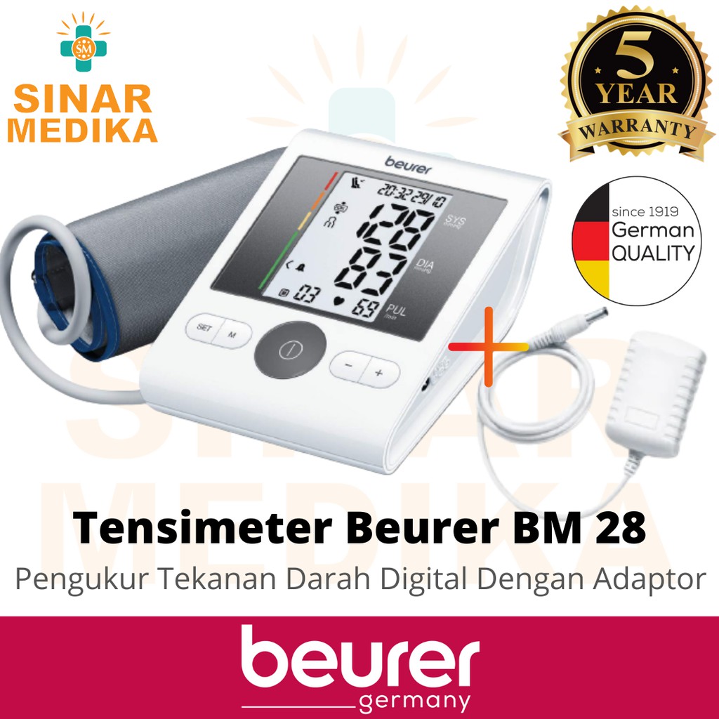 TENSIMETER BEURER BM 28 DENGAN ADAPTOR . PENGUKUR TEKANAN DARAH DIGITAL . TENSI METER BM28 ...