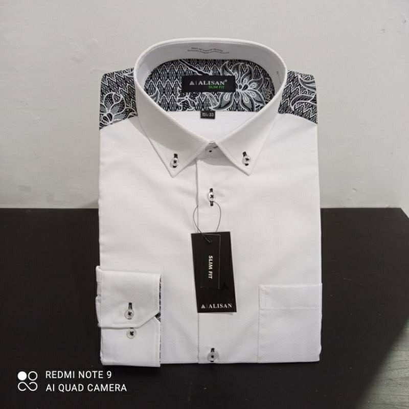 Jual Kemeja Alisan Slim Fit Putih Kombinasi Batik Lengan Panjang ...
