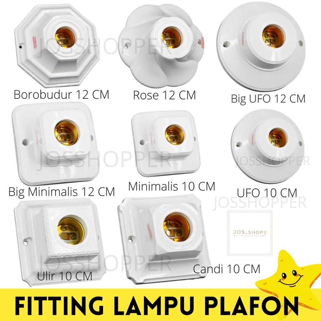 Jual FITTING LAMPU PLAFON SEGI 4/FITTING LAMPU BULAT/RUMAH LAMPU E27 ...