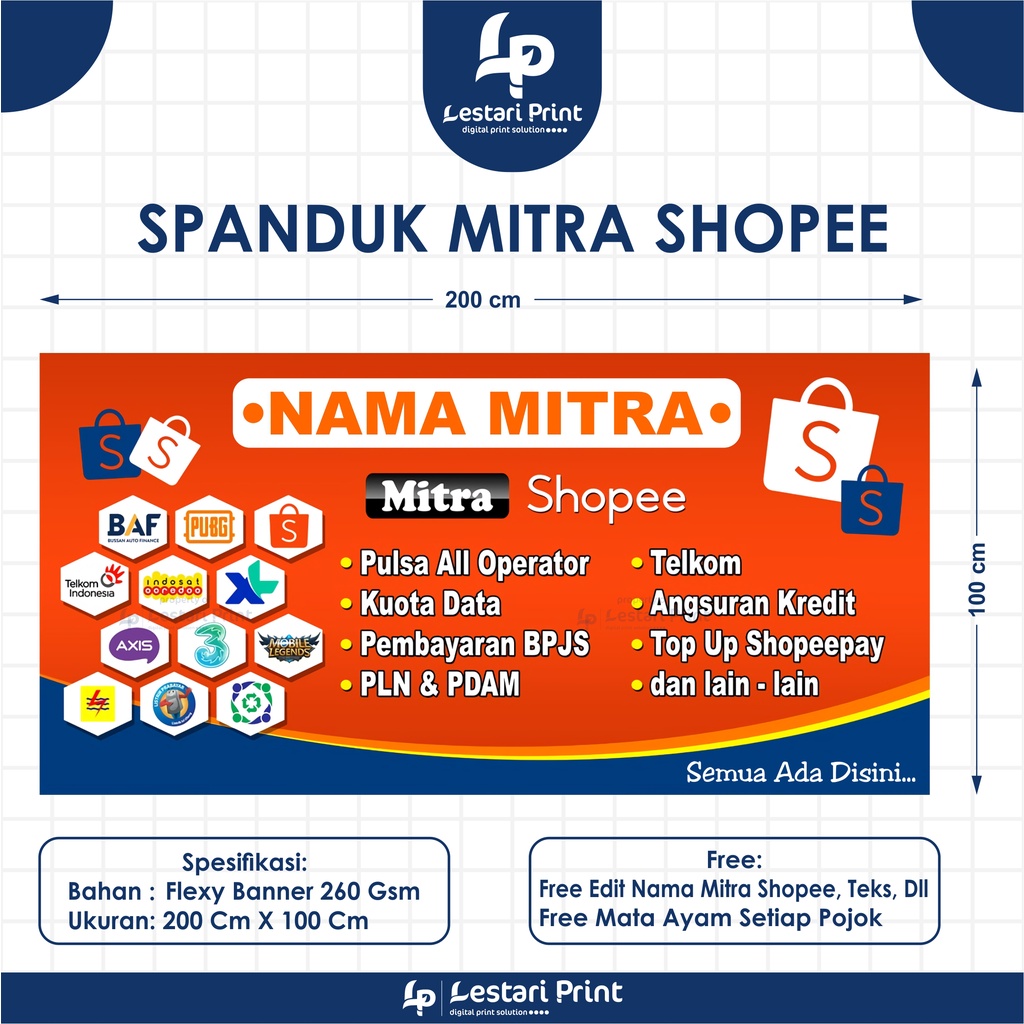 Jual SPANDUK BANNER MITRA SHOPEE / UK. 200 CM X 100 CM / LESTARI PRINT | Shopee Indonesia