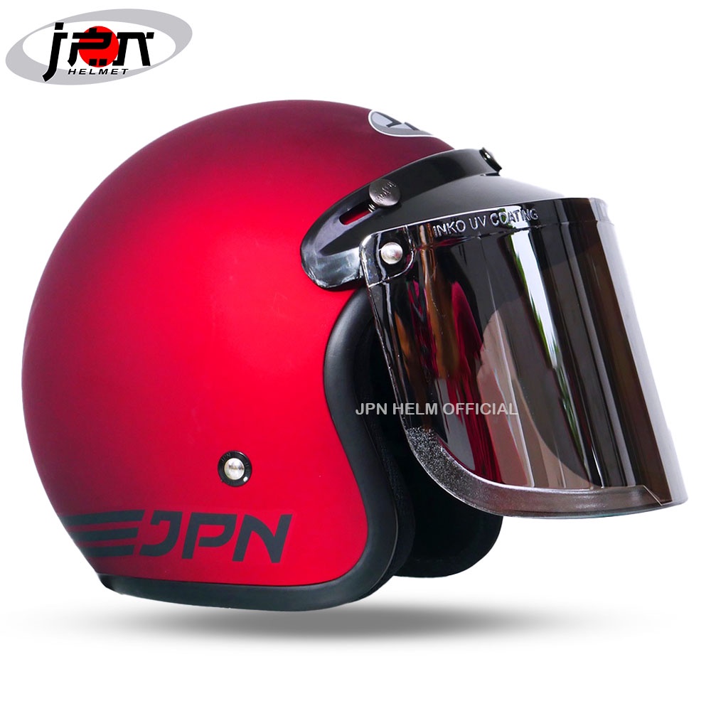 Jual Helm JPN Retro Maroon Doff Original Free Visor Datar | Shopee ...