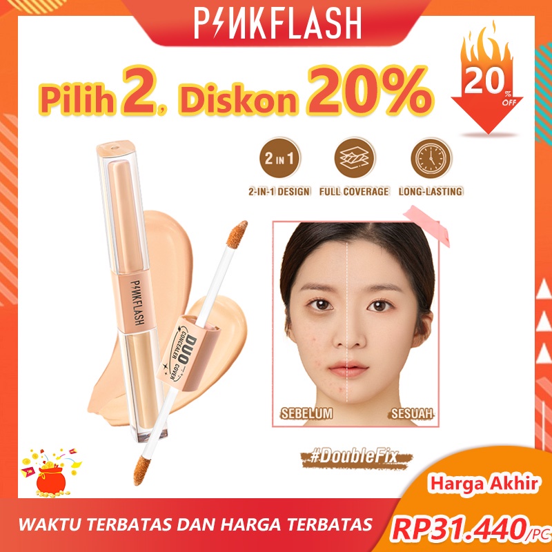 Jual PINKFLASH 2-in-1 Dual-Shade Concealer Full Coverage DoubleFix Brighten Matte Lightweight ...