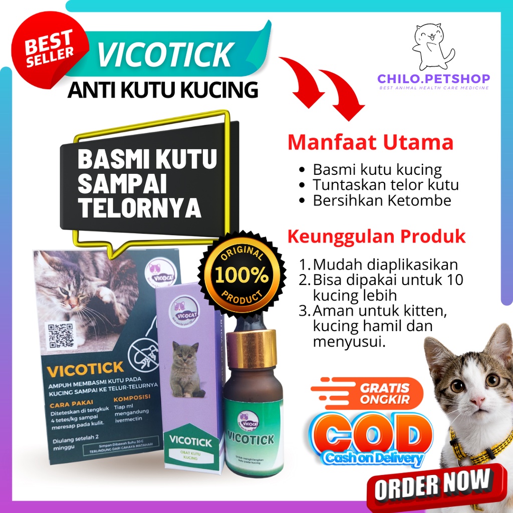 Jual Vicotick Obat Tetes Anti Kutu Kucing Basmi Kutu Sampai Telornya ...