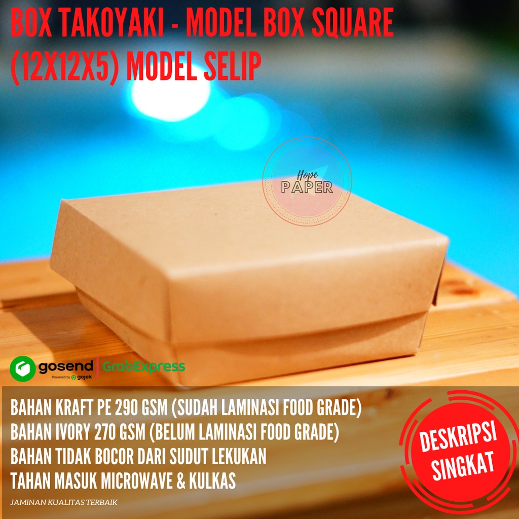 Paper Lunch Box Square - 12x12x5 / Box Takoyaki / Box Dimsum / Dus ...
