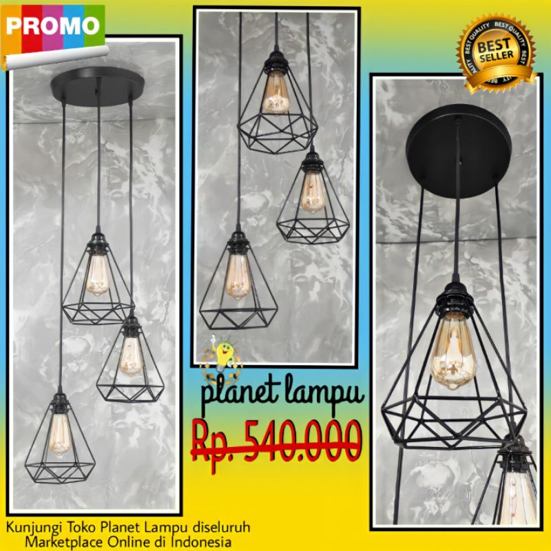 Jual KAP LAMPU GANTUNG BESI DIAMOND RETRO VINTAGE MINIMALIS LAMPU GANTUNG HIAS CAFE KLASIK ...