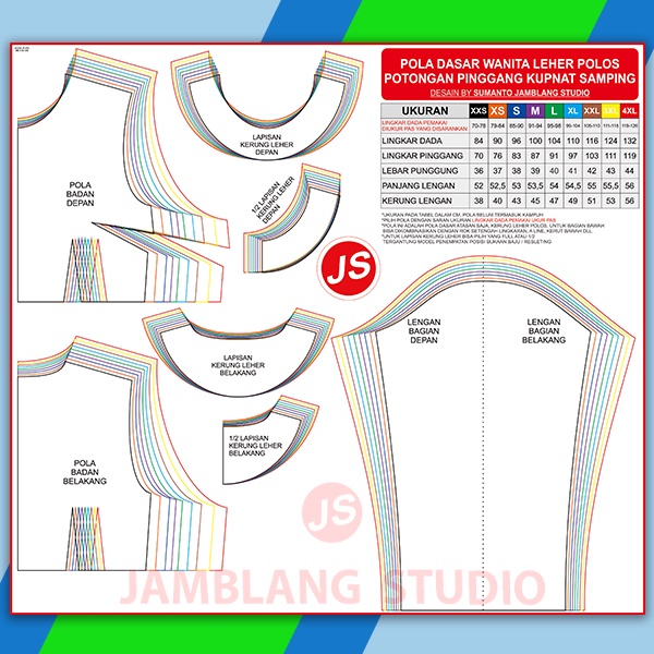 Jual Pola Jiplak Pola Dasar Wanita Leher Polos Kupnat Samping [ Pola Baju Jamblang Studio ...