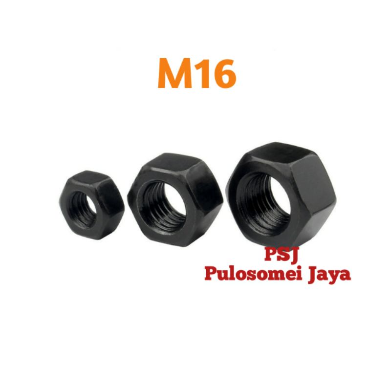 Jual Mur Hex Baja / Hex Nut Hitam M16 Grade 8.8 | Shopee Indonesia