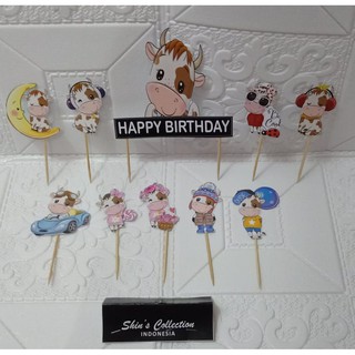 Jual Cake topper brown cow sapi coklat 1 set isi 10 pcs | Shopee Indonesia