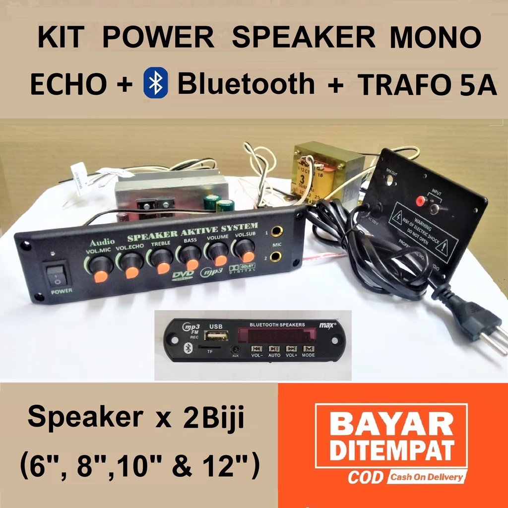 Jual KIT POWER Speaker Aktif MP3 ECHO Bluetooth TRAFO 5A KABEL - MONO (GT-8812EU-1) Subwoofer ...