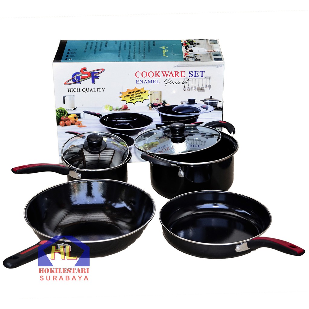 Jual Panci Set Enamel GSF-1831 / G1831N Cookware Set (Tutup Kaca ...
