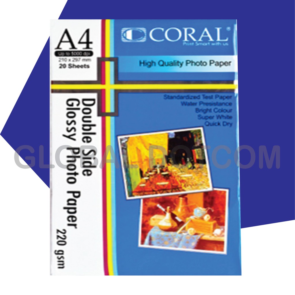 Jual CORAL GLOSSY PHOTO PAPER DOUBLE SIDE 220GSM A4 | Shopee Indonesia