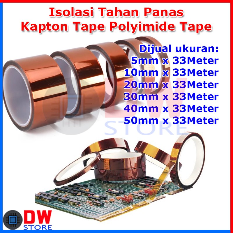 Jual Isolasi Tahan Panas Kapton Tape Polymide Tape 5 10 20 30 40 50 mm ...