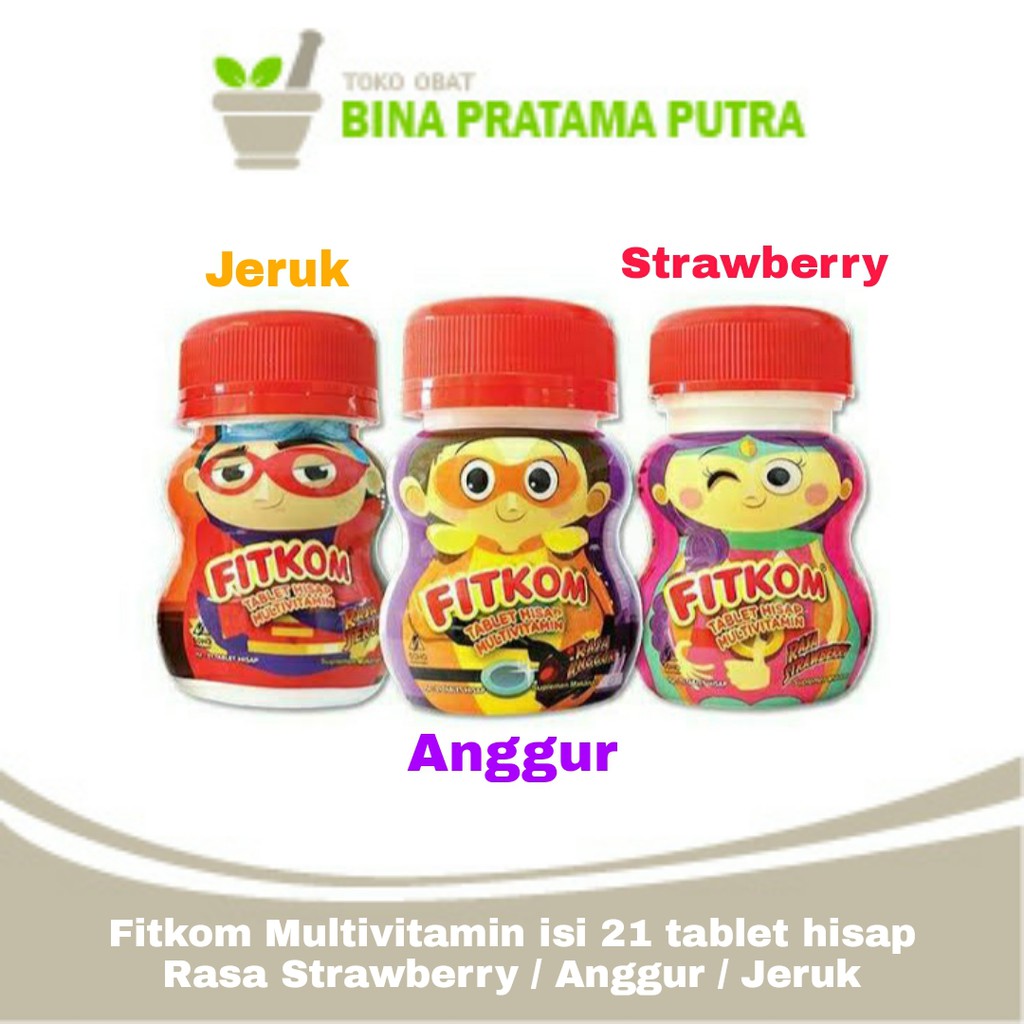 Jual Fitkom Multivitamin isi 21 Tablet Hisap Rasa Jeruk/Strawberry ...