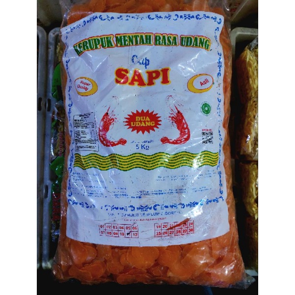 Jual Kerupuk Udang Mentah Oren Dua Udang Cap Sapi 1kg Shopee Indonesia
