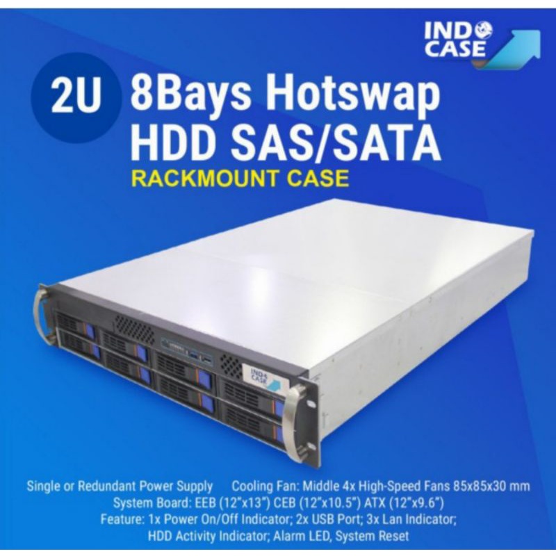 Jual Rackmount case 2U 8 Bay HOTSWAP HDD SAS/SATA Casing server IC2082 ...