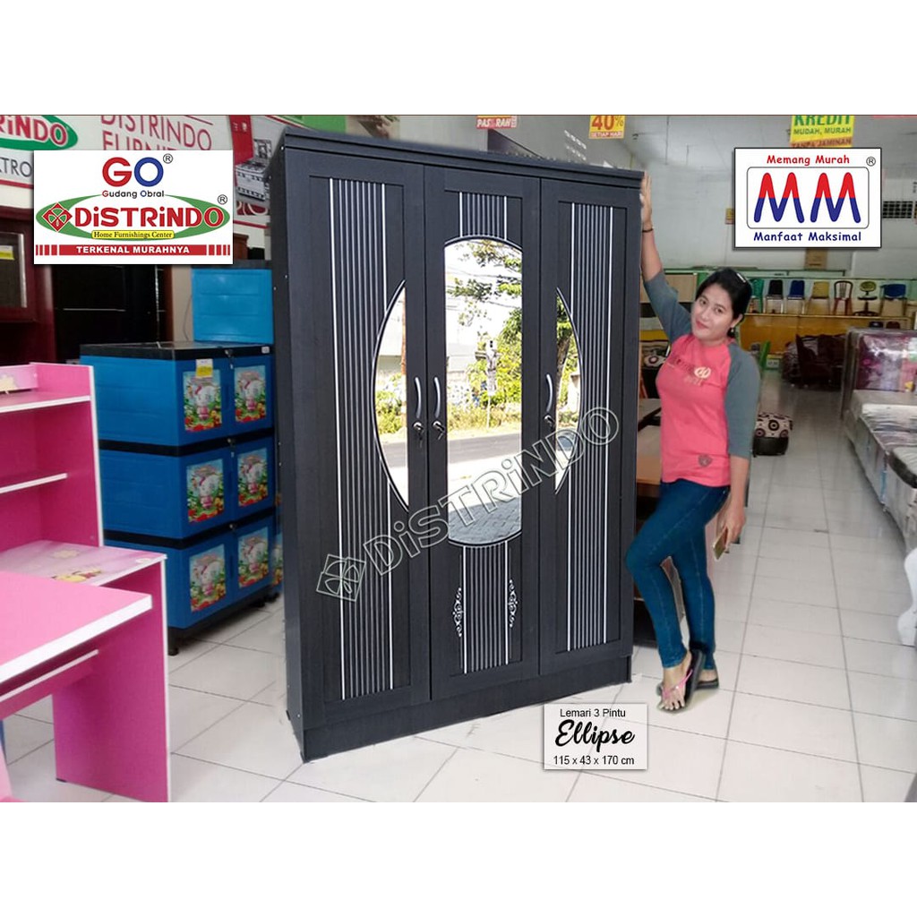 Jual Lemari Pakaian Almari Baju 3 Pintu Kaca Oval Model Modern Artistik ...