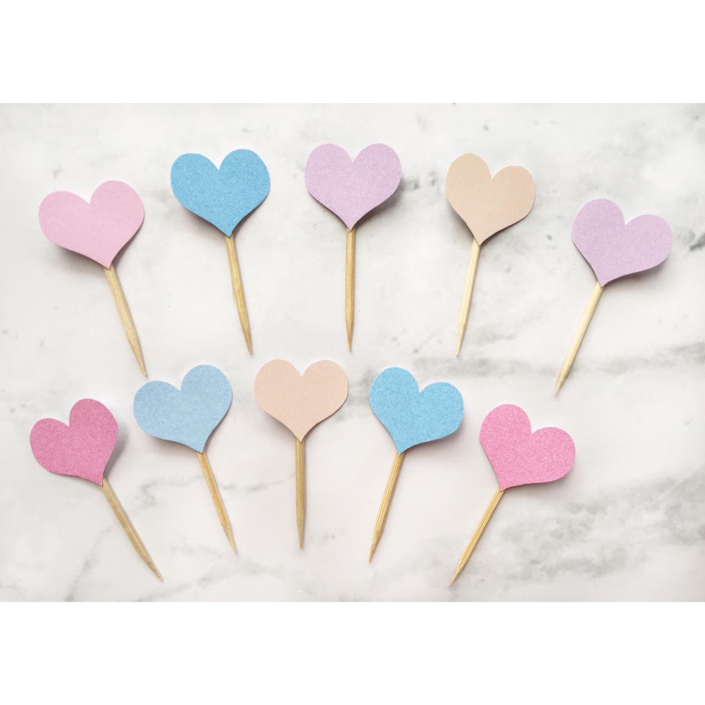 Jual Topper Tusukan Hati print glitter pastel untuk cupcakes dll ...