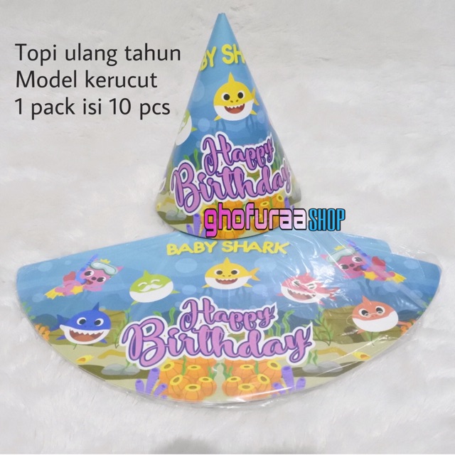 Jual Topi ulang tahun - topi baby shark - topi pesta happy birthday ...