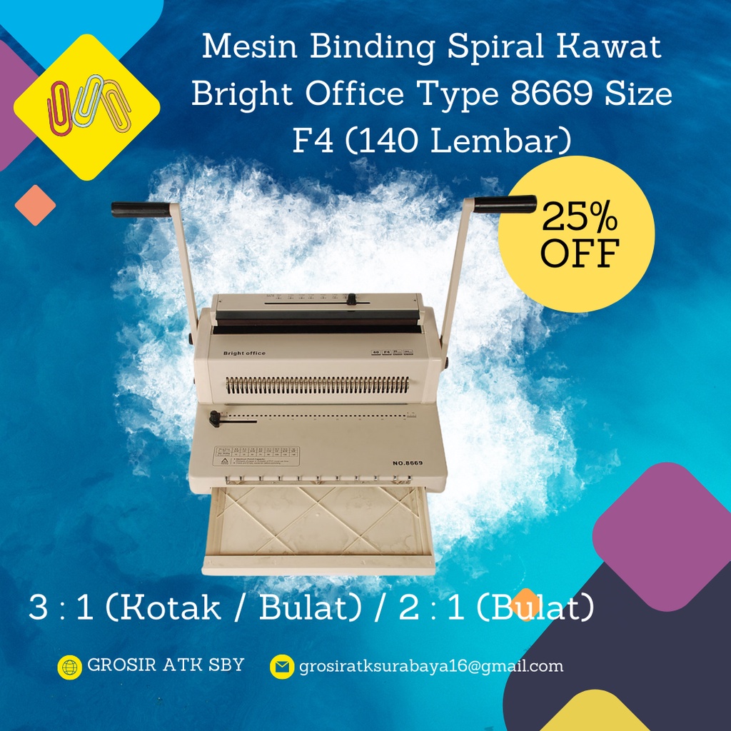 Jual Mesin Binding Spiral Kawat Ukuran F4 / FC Bright Office 8669 Type ...