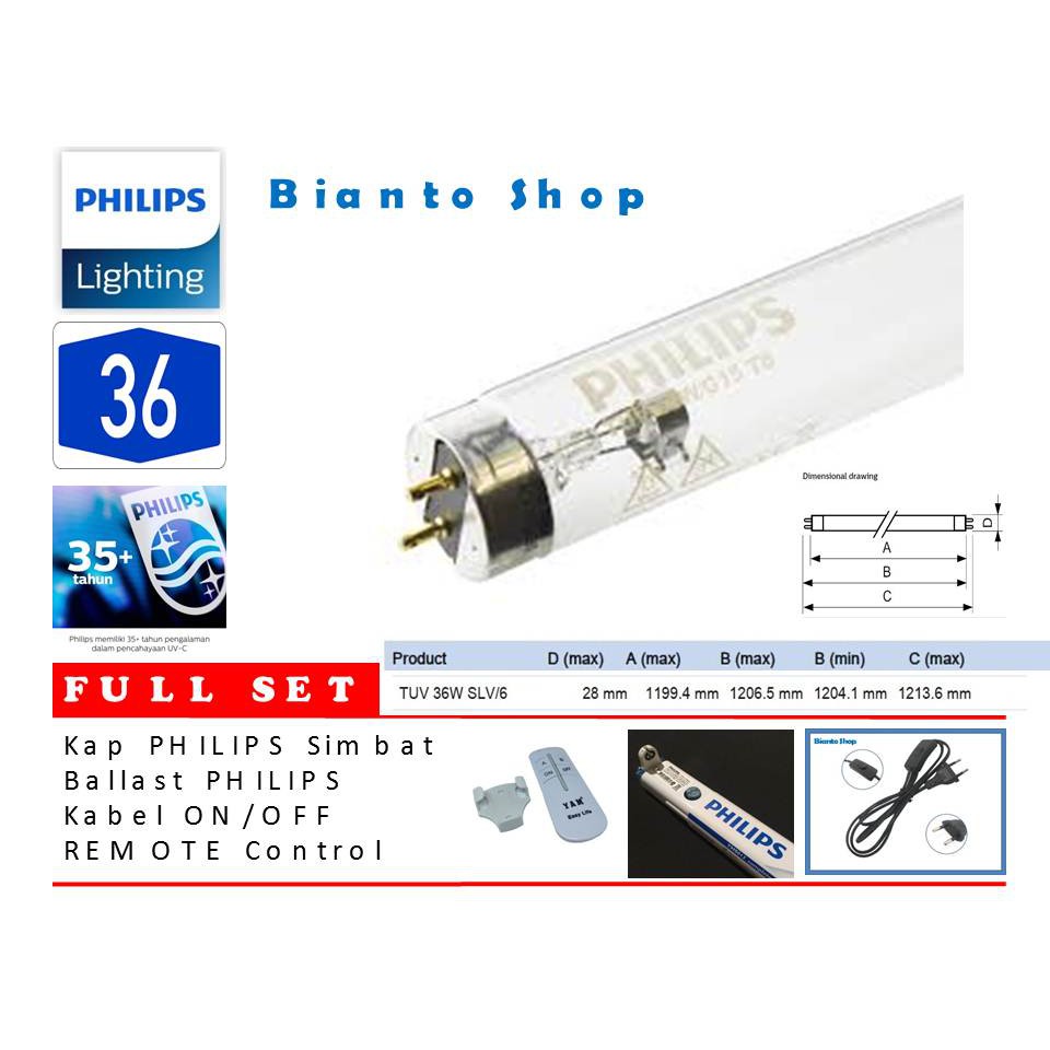 Jual Lampu Sterilisasi Ruangan PHILIPS Ultraviolet Germecidal Anti Virus Type UVC FULL SET - 36 ...