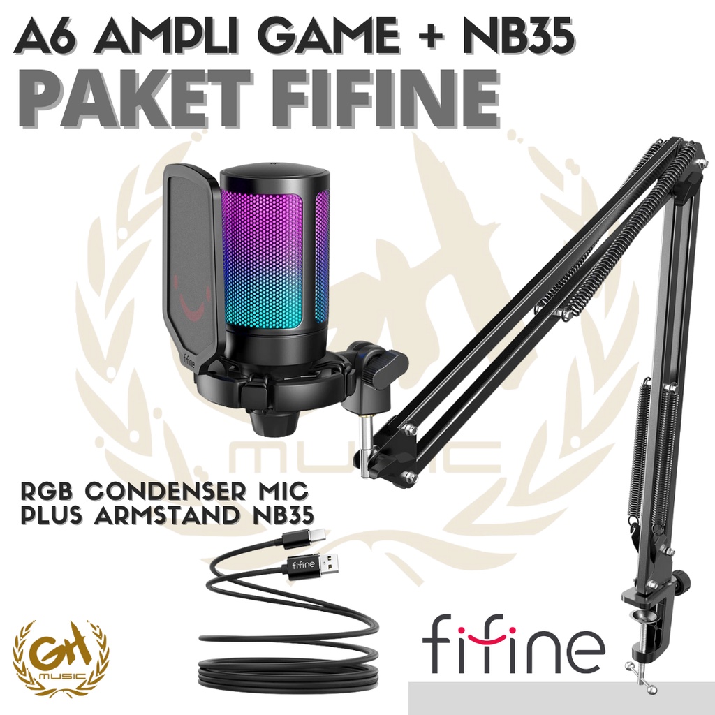 Jual PAKET FIFINE A6 + ARM STAND, A6 AMPLIGAME RGB CONDENSER MIC ...