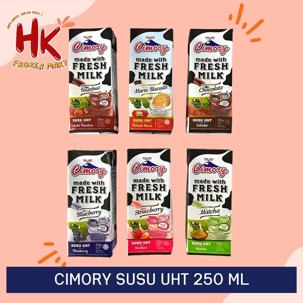 Jual Cimory Susu UHT 250 ml - Cokelat / Matcha / Marie regal / Strawberry / Hazelnut / Blueberry ...