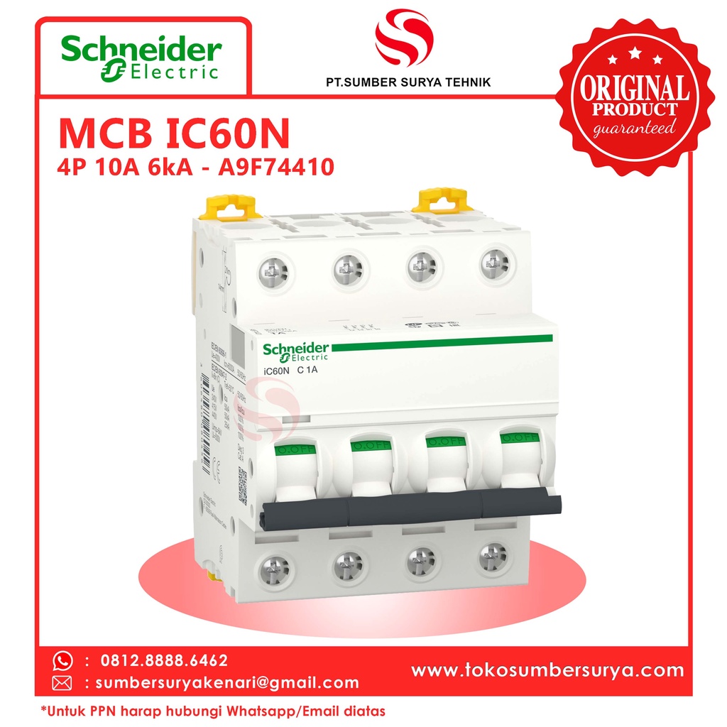 Jual MCB iC60N 4P 10A A9F74410 Schneider | Shopee Indonesia